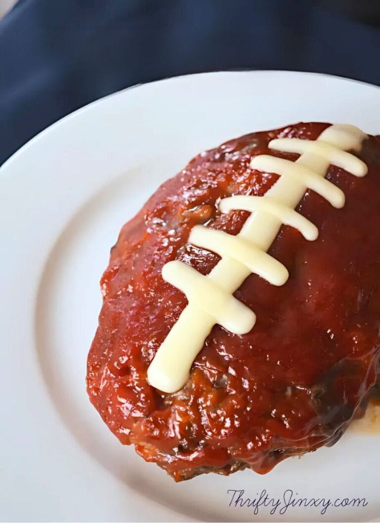 Football Shaped Meatloaf - Fun Super Bowl Recipe Idea - Thrifty Jinxy