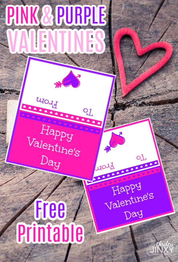 FREE Printable Valentine Cards Minis in Pink and Purple - Thrifty Jinxy