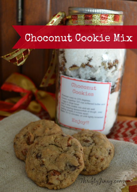 Choconut Cookie Mix in Jar Recipe - Easy DIY Gift - Thrifty Jinxy
