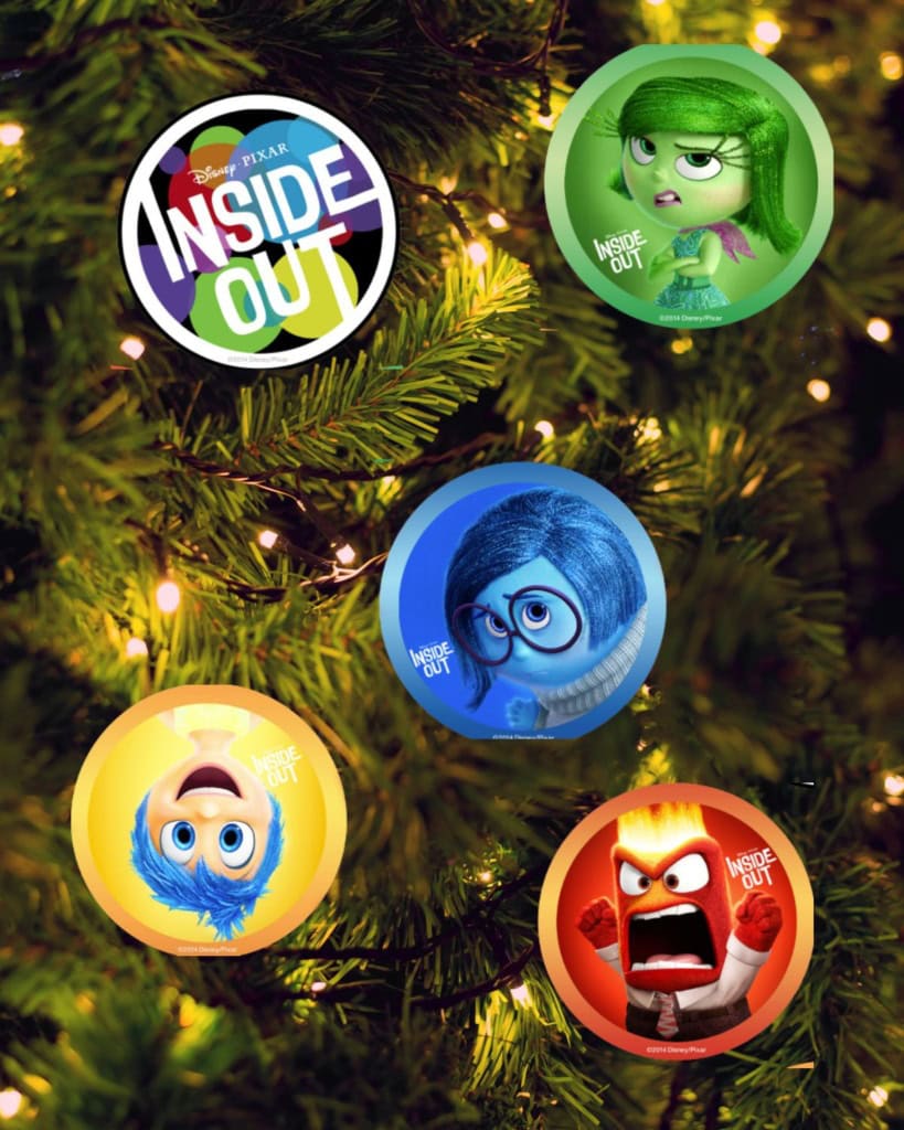 INSIDE OUT Printable Holiday Ornaments and Activity Sheet - Thrifty Jinxy