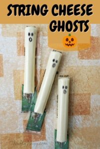 String Cheese Ghosts - Super Easy Halloween Treat - Thrifty Jinxy