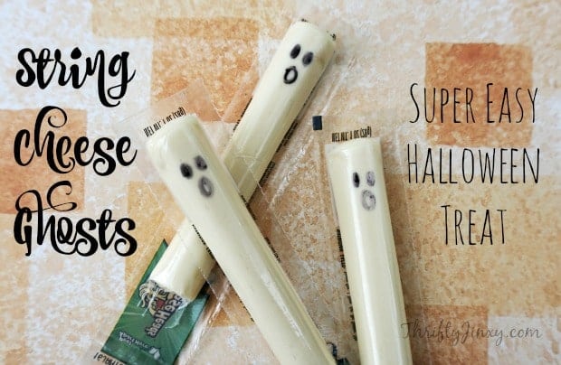 String Cheese Ghosts - Super Easy Halloween Treat - Thrifty Jinxy