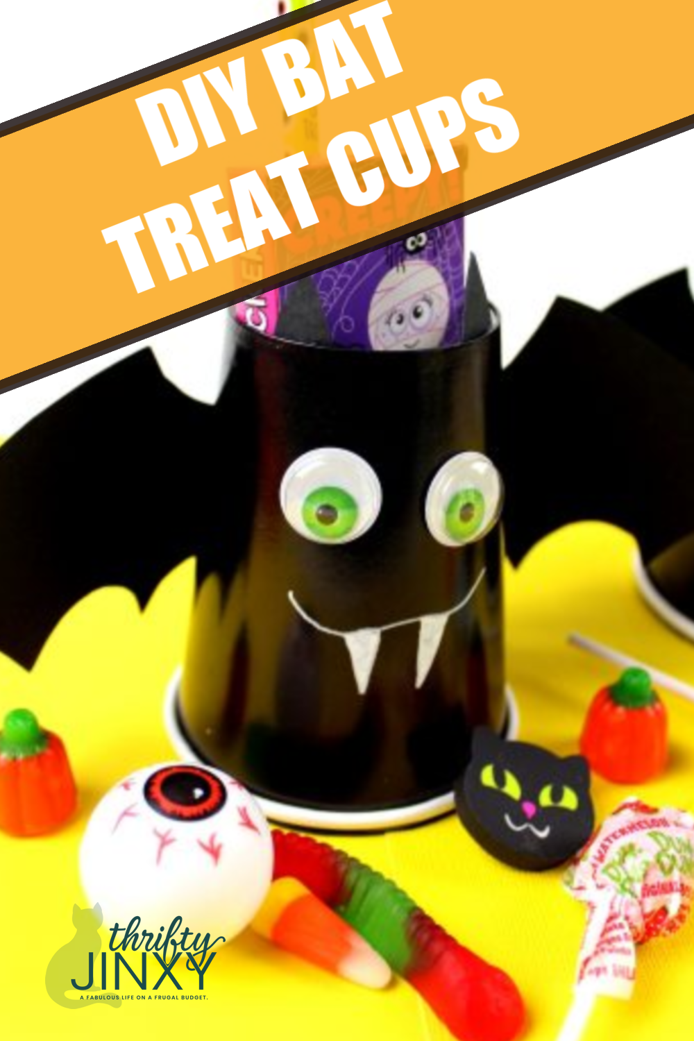 DIY Halloween Bat Treat Cups - Thrifty Jinxy