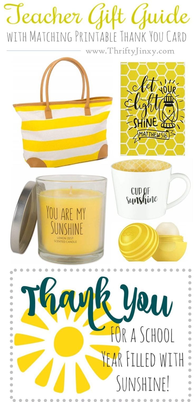 Teacher "Sunshine" Gift Guide + Free Printable Teacher Thank You Card ...