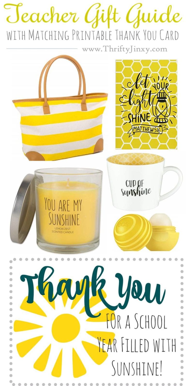 Teacher "Sunshine" Gift Guide + Free Printable Teacher Thank You Card ...