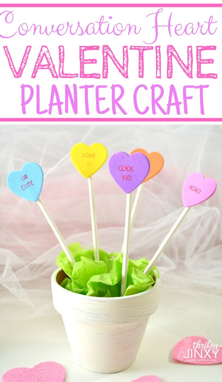 Cute Conversation Heart Planter Craft for Kids - Thrifty Jinxy