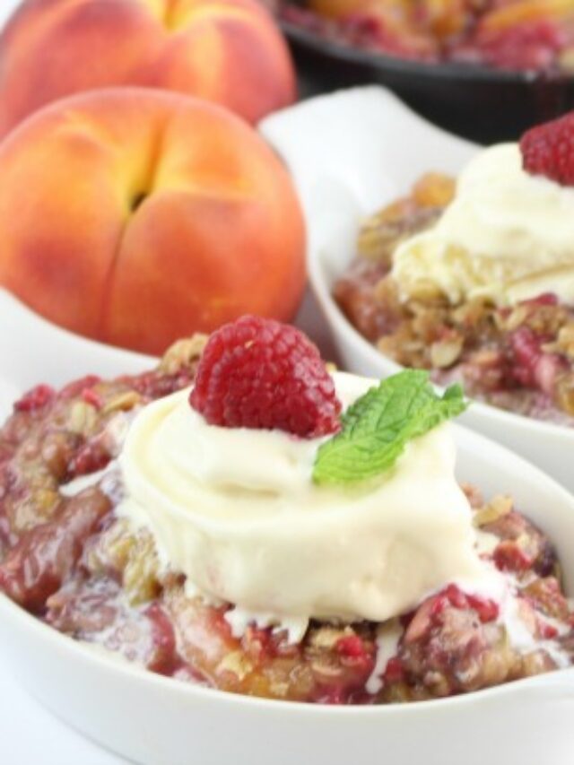 Skillet Peach Raspberry Crisp Story - Thrifty Jinxy