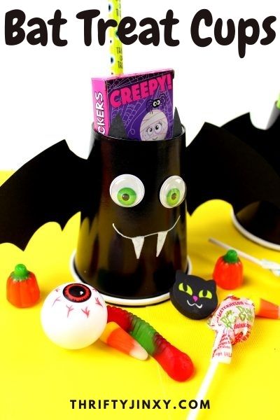 DIY Halloween Bat Treat Cups - Thrifty Jinxy