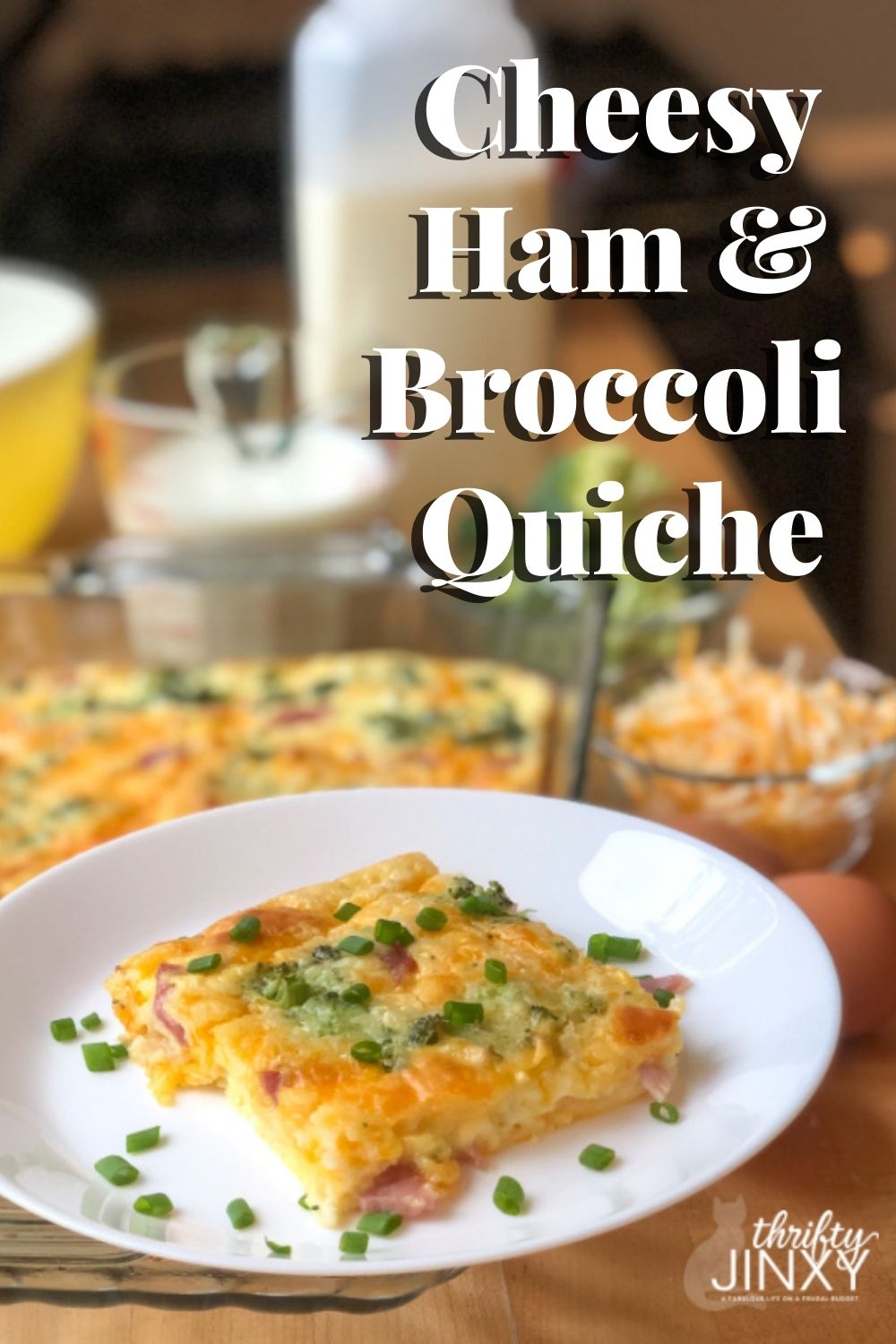 Cheesy Ham and Broccoli Quiche Recipe - Thrifty Jinxy