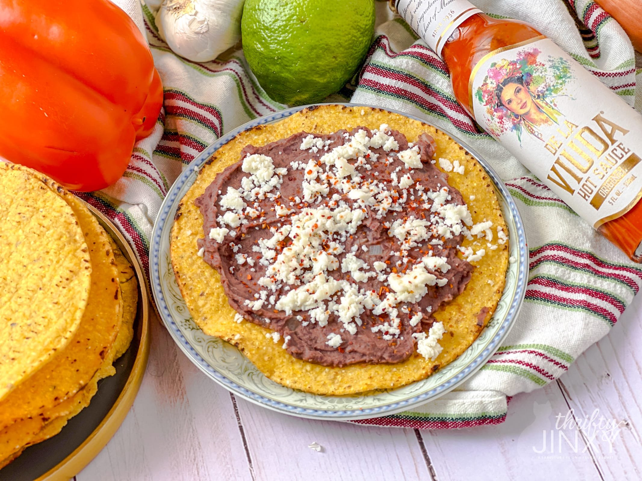 Refried Black Bean Tostadas Recipe - Thrifty Jinxy