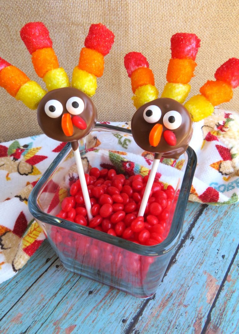 Fun Marshmallow Turkey Pops for Thanksgiving - Thrifty Jinxy