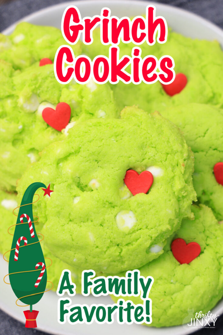 Easy Grinch Cookies with White Chocolate Chips - Thrifty Jinxy