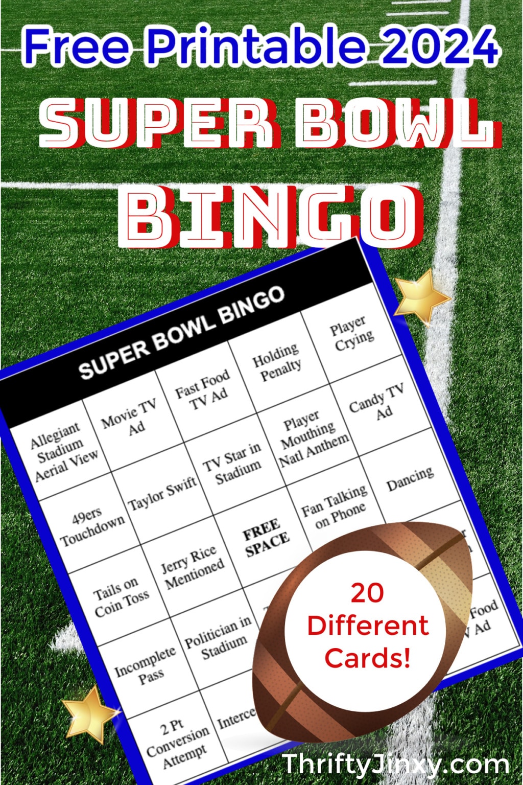 FREE Printable Super Bowl Bingo Cards for 2024 - Thrifty Jinxy