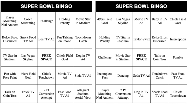 FREE Printable Super Bowl Bingo Cards for 2024 - Thrifty Jinxy