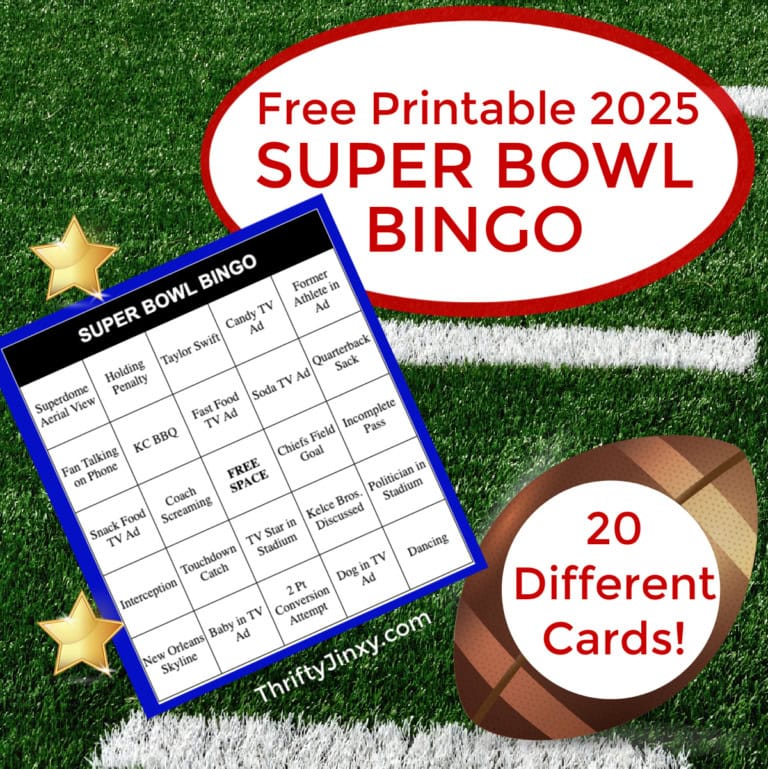FREE Printable Super Bowl Bingo Cards for 2025 - Thrifty Jinxy
