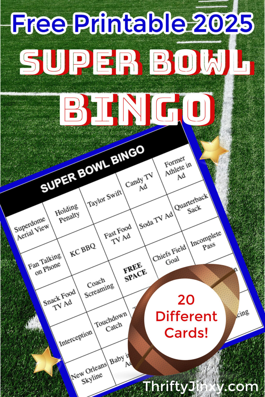 FREE Printable Super Bowl Bingo Cards for 2025 - Thrifty Jinxy